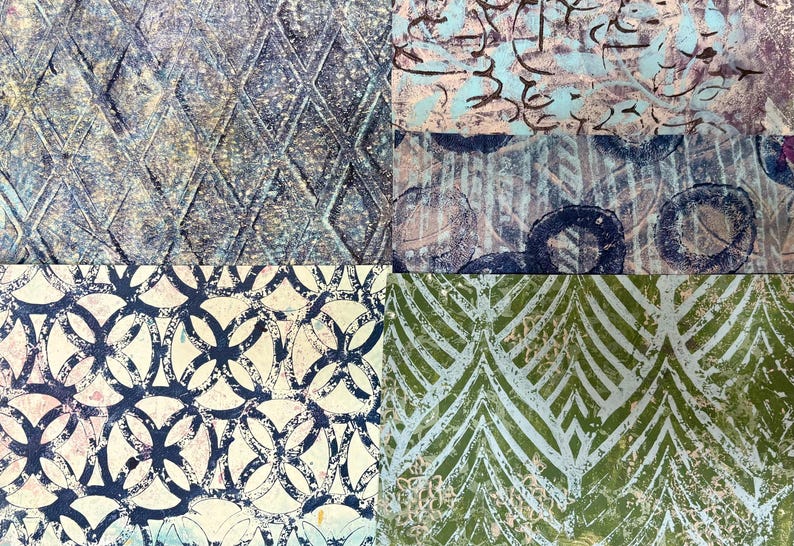 Assorted Blue Gelli Plate Handmade Papers for Use in Collages, Art ...