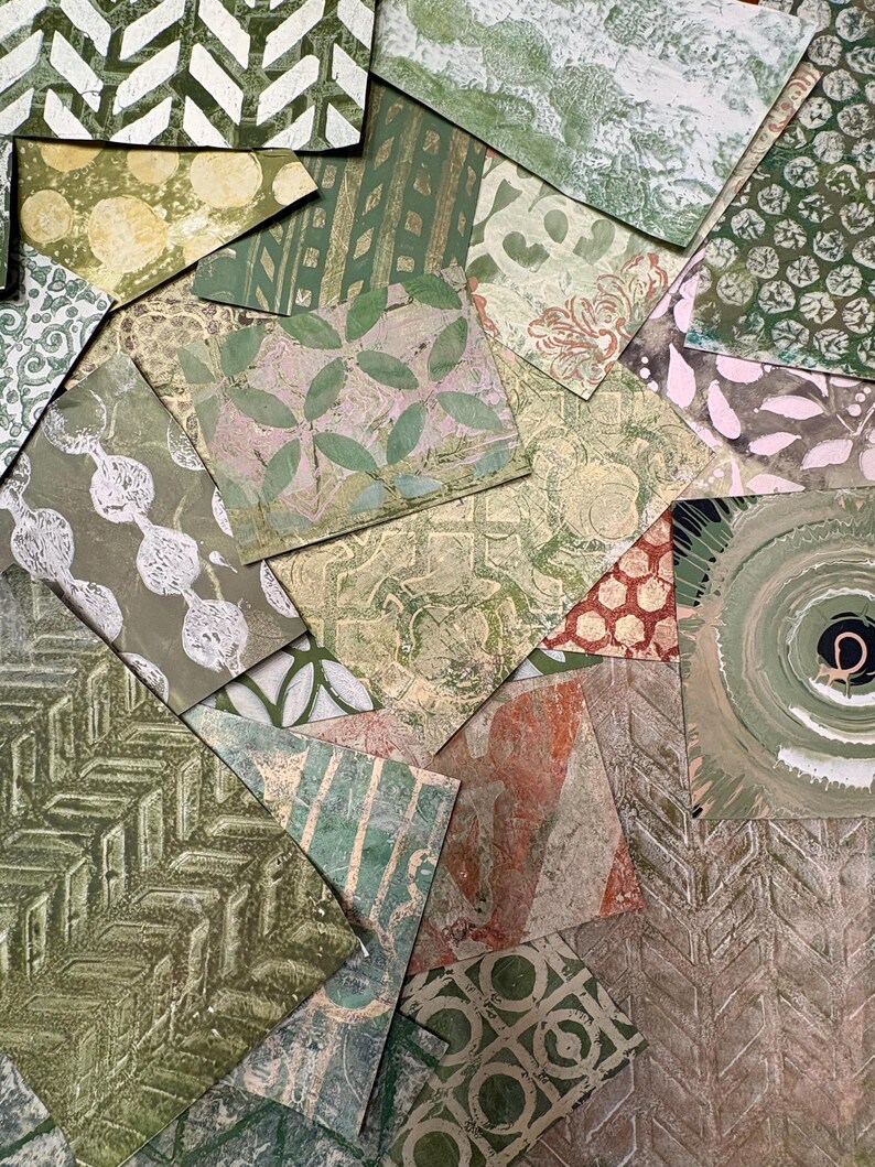 Assorted Green Gelli Plate Handmade Hand Painted Paper Bundle for Use ...