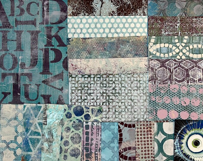 Assorted Blue Gelli Plate Handmade Papers for Use in Collage, Mixed ...