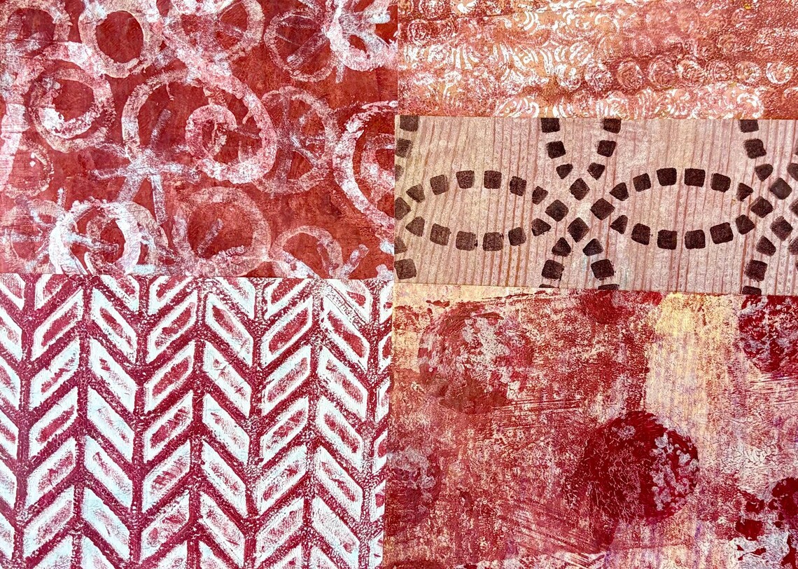 Assorted Red Handmade Hand Painted Gelli Plate Papers for Use in ...