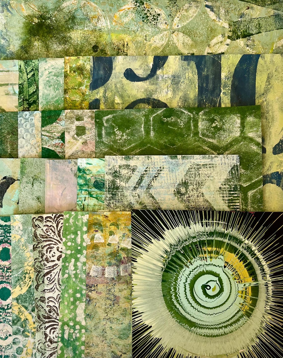 Assorted Green Gelli Plate Hand Painted Papers for Use in Collage ...