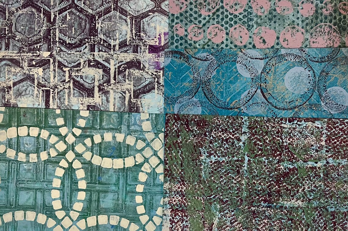 Assorted Blue Gelli Plate Handmade Papers for Use in Collage, Mixed ...