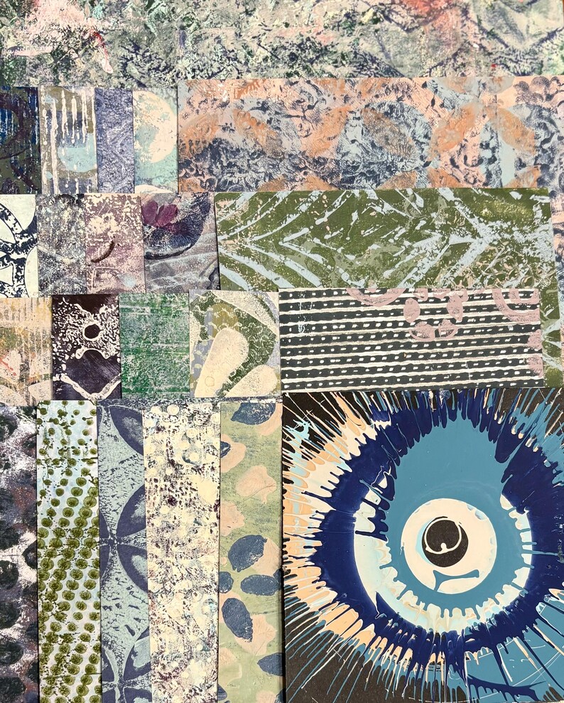 Assorted Blue Gelli Plate Handmade Papers for Use in Collages, Art ...
