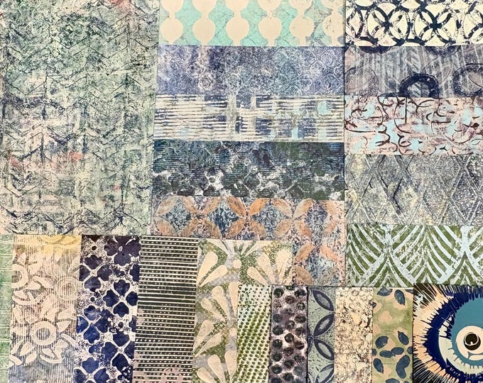 Assorted Blue Gelli Plate Handmade Papers for Use in Collages, Art ...