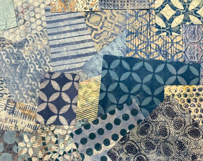 Assorted Blue Gelli Plate Handmade Papers for Use in Collage, Mixed ...