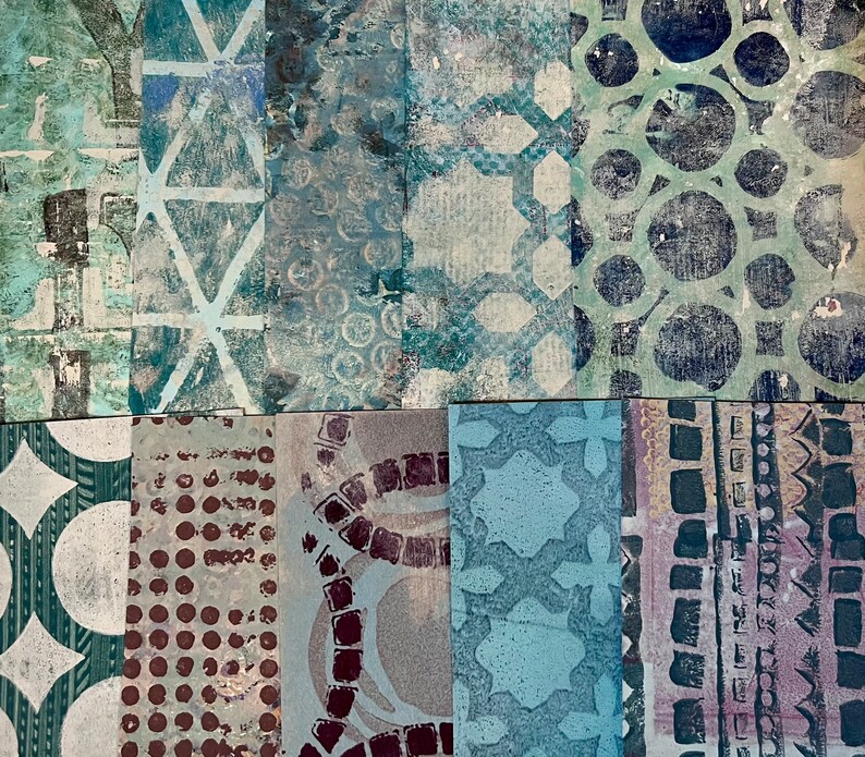 Assorted Blue Gelli Plate Handmade Papers for Use in Collage, Mixed ...