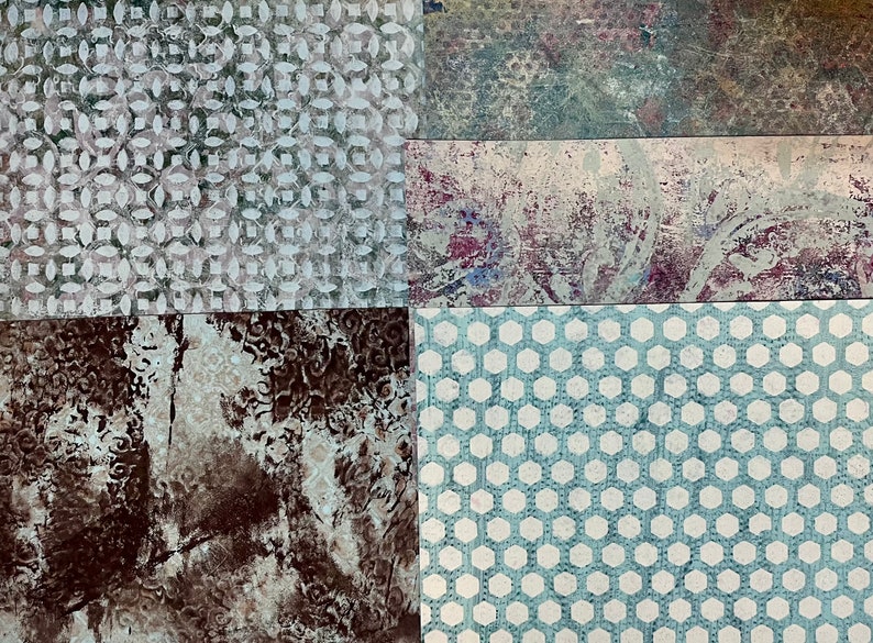 Assorted Blue Gelli Plate Handmade Papers for Use in Collage, Mixed ...