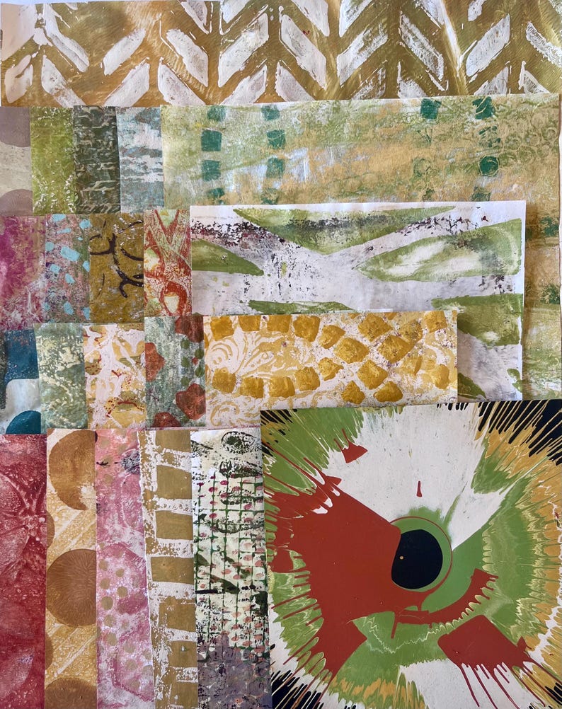 Assorted Yellow Gelli Plate Handmade Hand-painted Papers for Collage ...