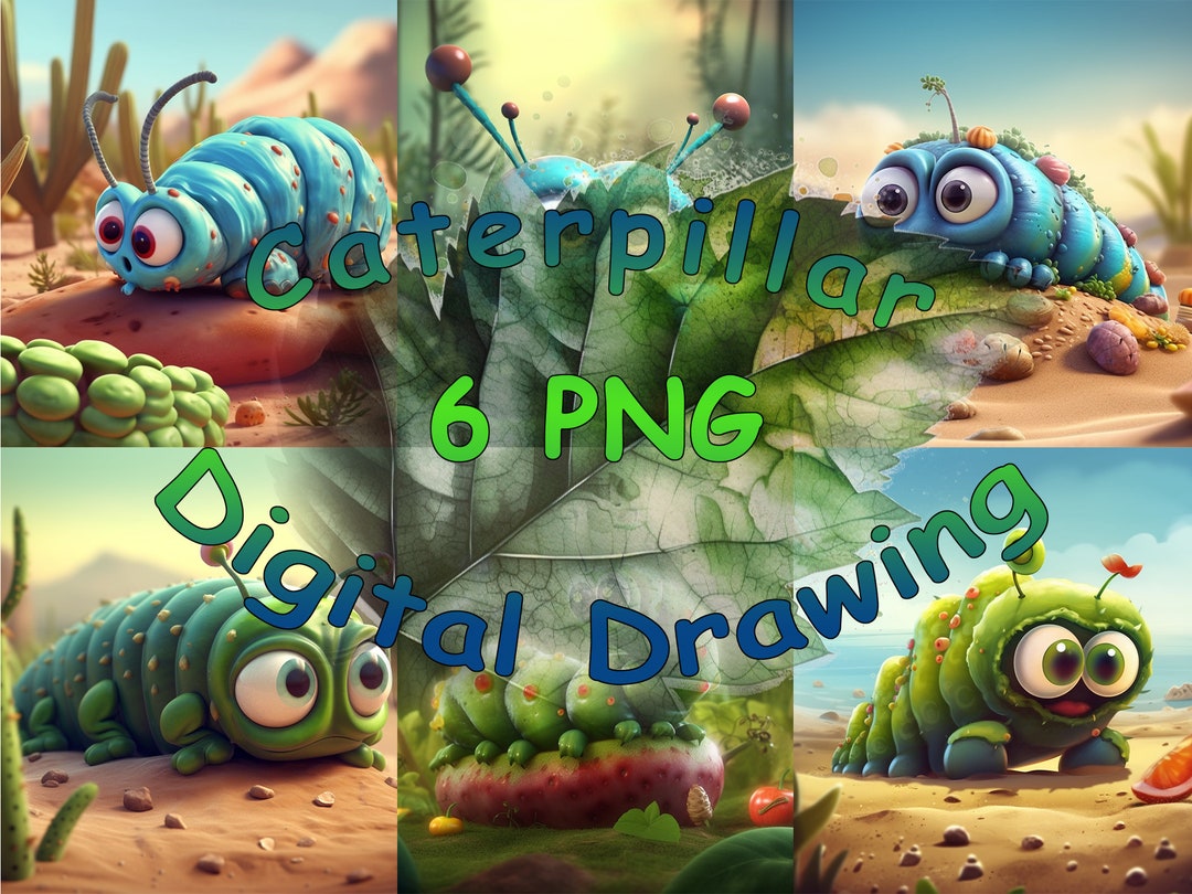 Realistic Digital Caterpillar Drawings Cute Caterpillars - Etsy
