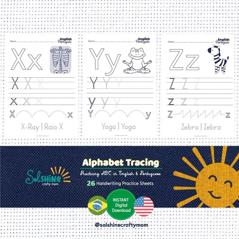 English & Portuguese Alphabet Tracing Worksheets: Preschool Handwriting ...