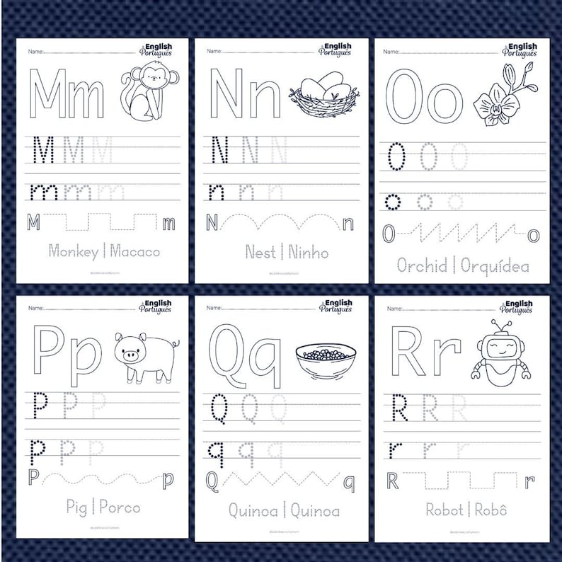 English & Portuguese Alphabet Tracing Worksheets: Preschool Handwriting ...