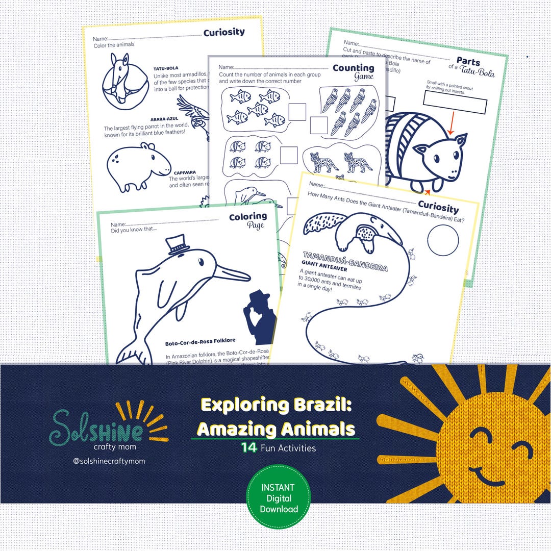 Brazil Animals Activity Bundle: Kids Printable Worksheets (PDF) - Etsy