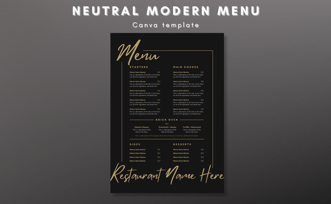 Neutral Modern Menu - Minimal Restaurant Menu Canva Template ...