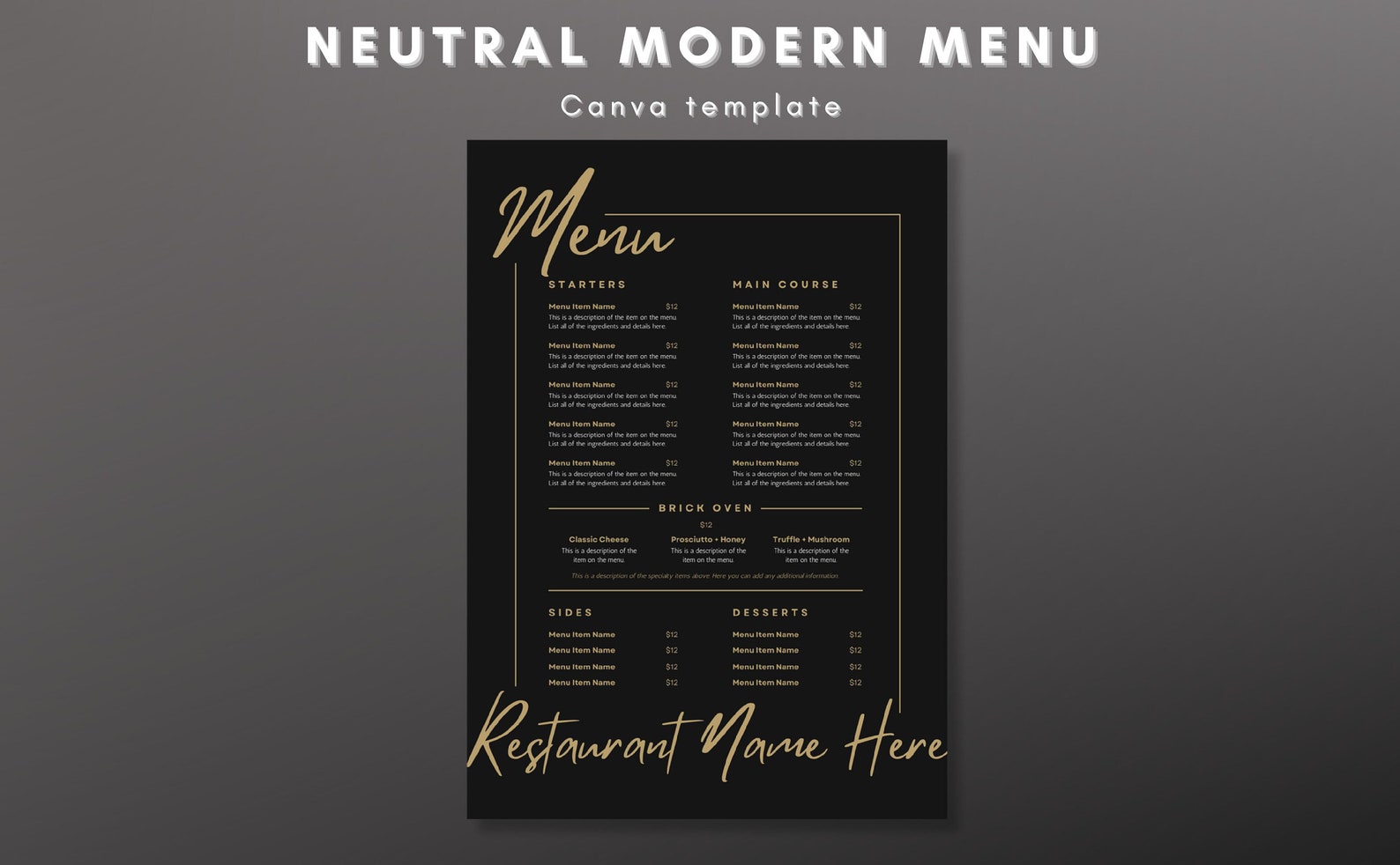 Neutral Modern Menu - Minimal Restaurant Menu Canva Template ...
