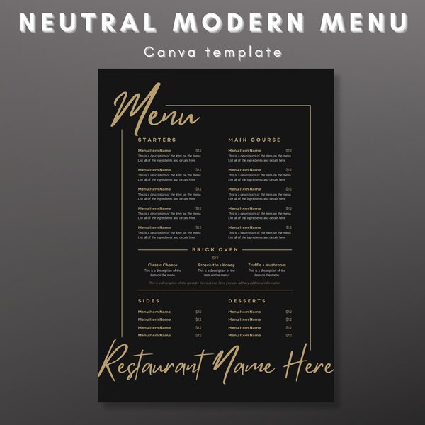 Modern Restaurant Menu Design Template - Etsy