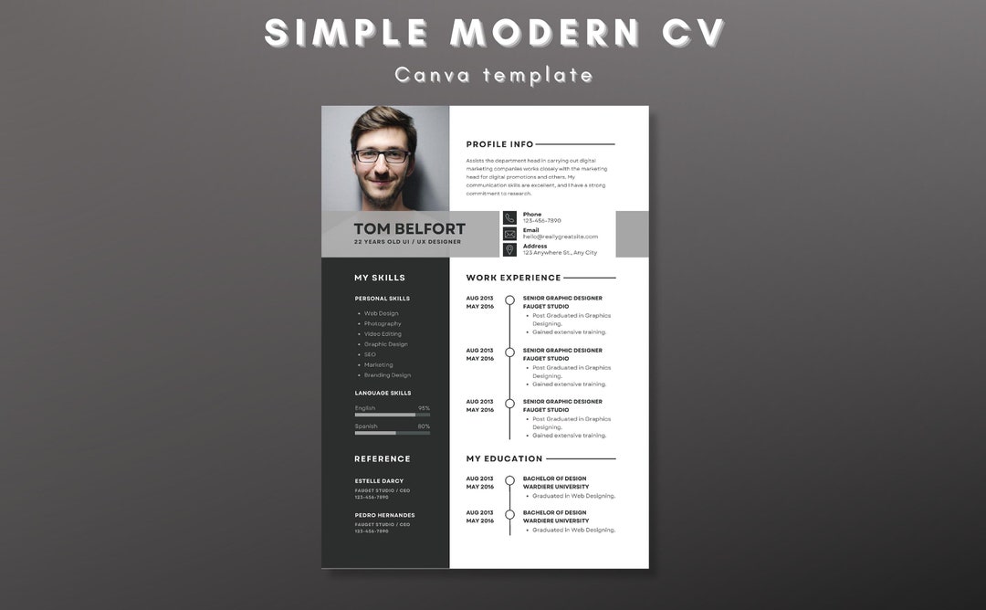 Modern CV Template - Professional Modern Resume Template for Canva ...