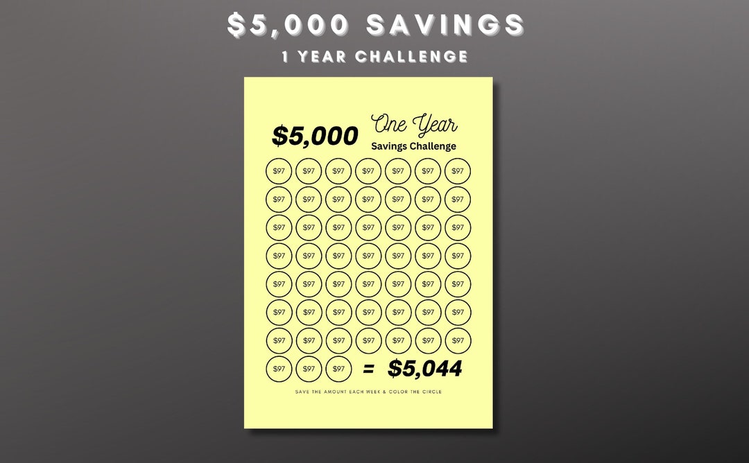 5000 Dollar Savings Tracker Printable, Money Saving Challenge Printable ...