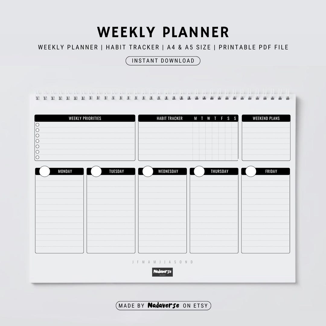Weekly Planner Printable, Minimalist & Productive, Weekly Schedule ...