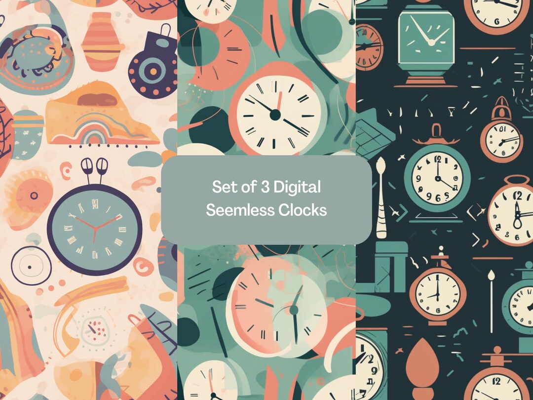Set of 3 Boho Clocks, Minimalist Digital Download, Seamless Pattern ...