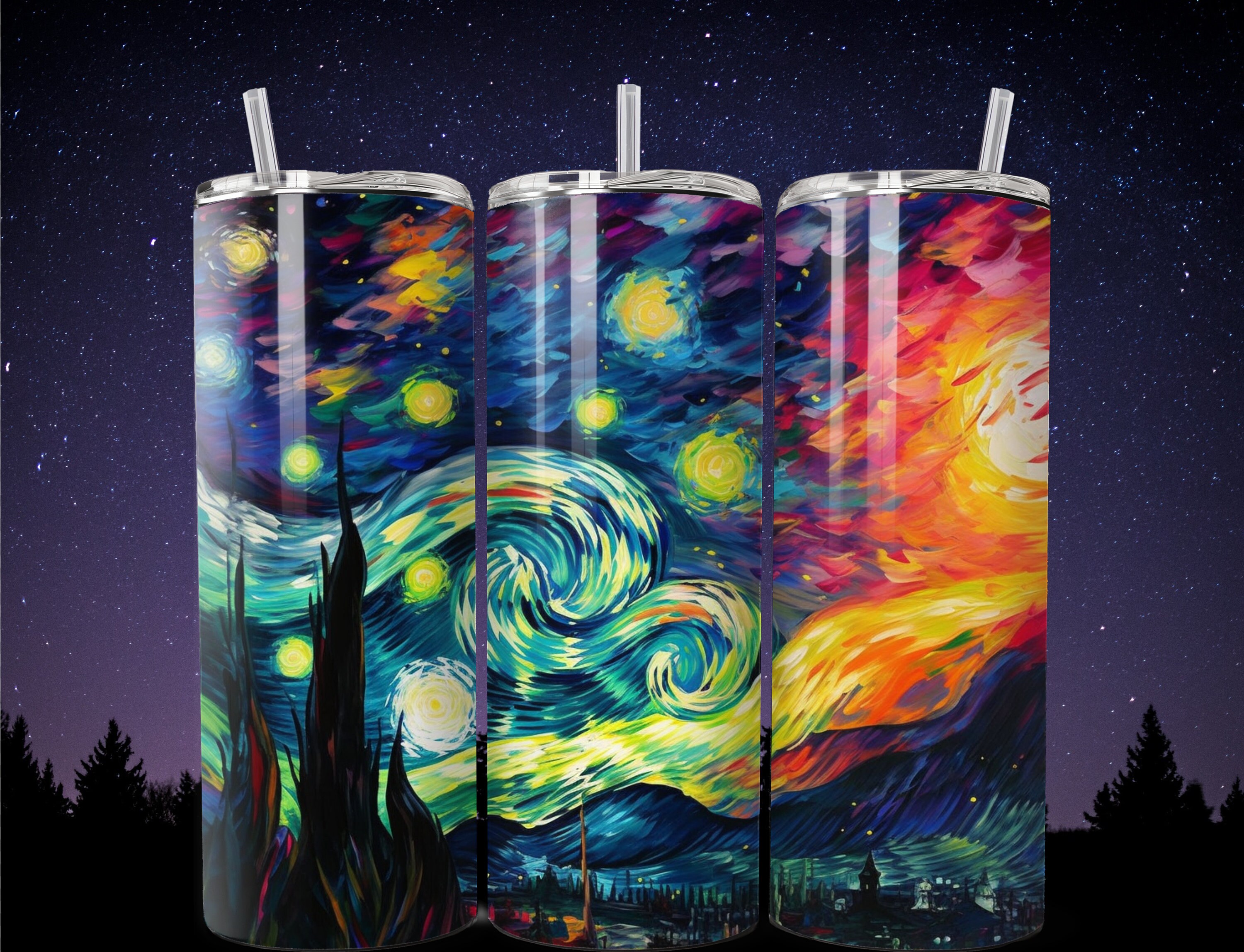 Neon Starry Night Digital PNG Download. Contains One 20 Oz Tumbler ...