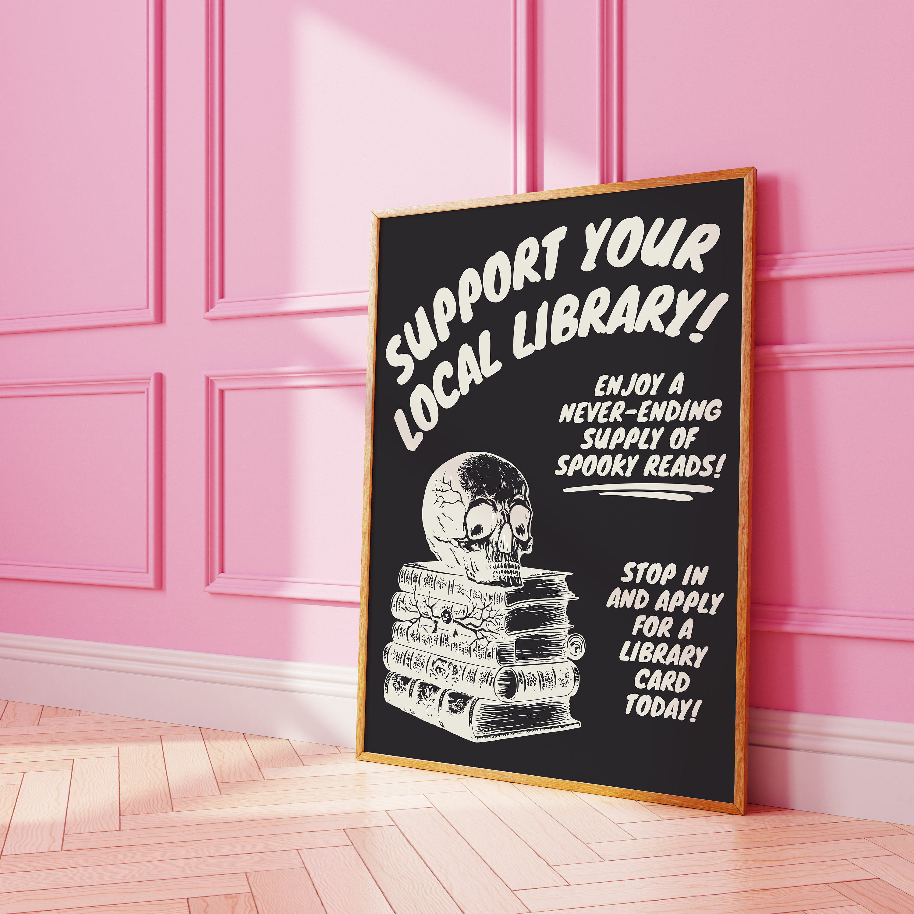 Support Your Local Library Print, Spooky Wall Art, Black and White Art ...