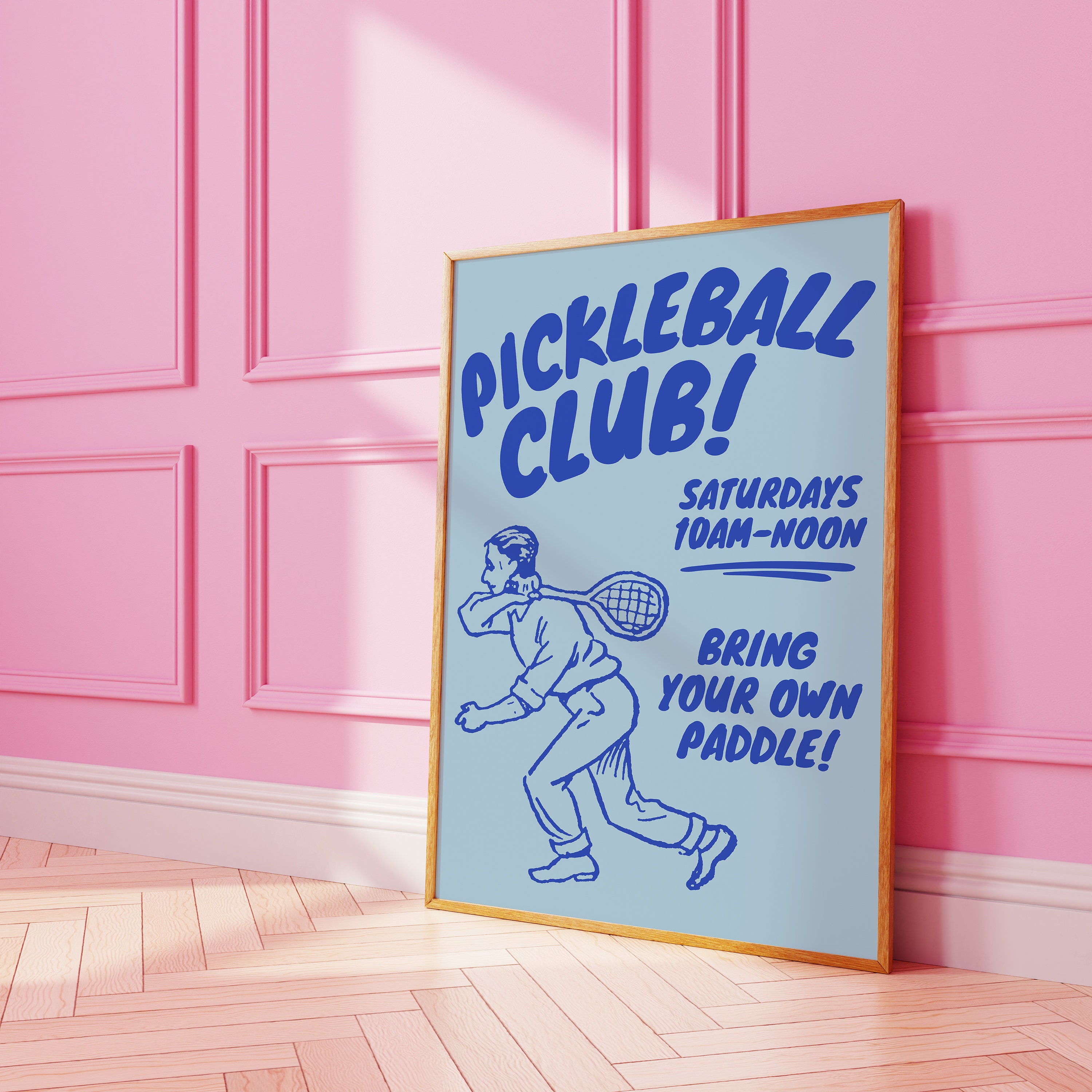 Pickleball Art Print, Vintage Ad, Retro Advertisement, Blue Wall Art ...