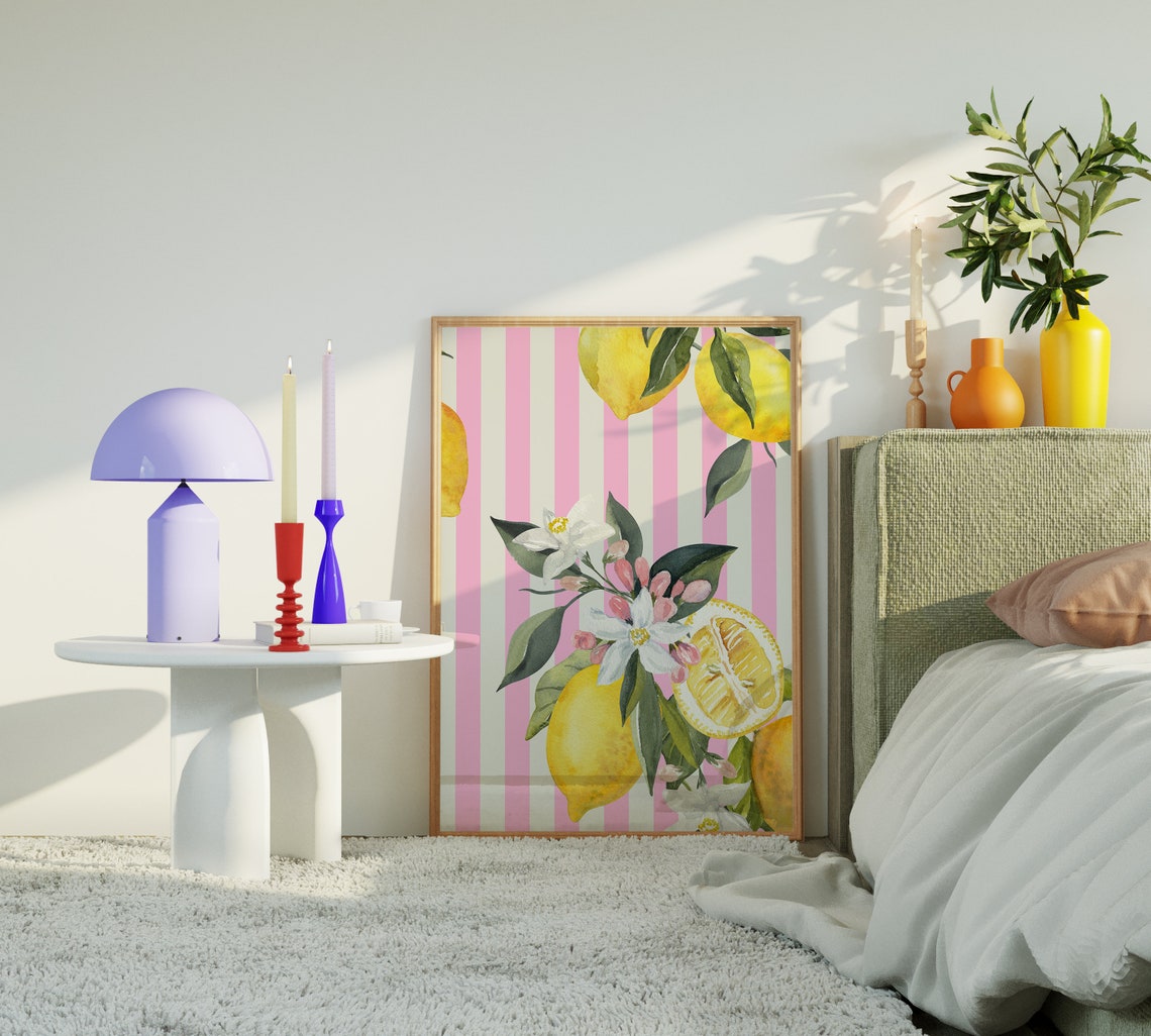 Pink Stripe Lemon Print - Set of 3 - Lemons of Amalfi - Maximalism ...