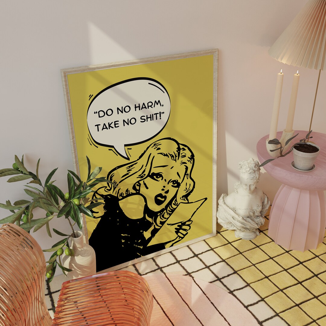 Do No Harm Print, Retro Feminist Art, Girly Posters, Yellow Wall Art ...