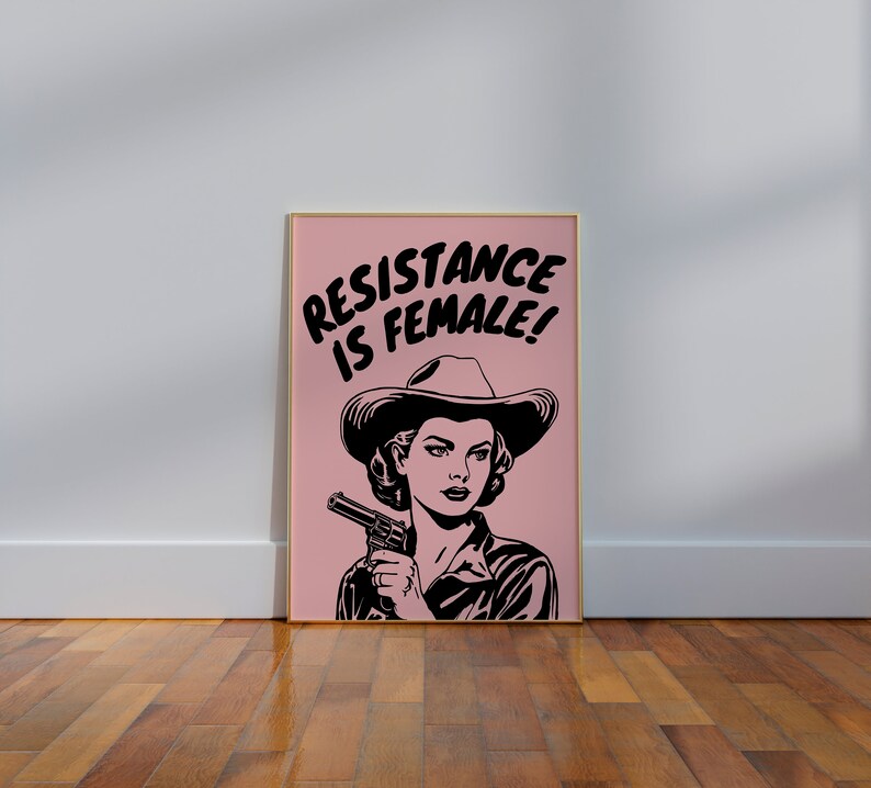 Resistance is Female Print, Pink Cowgirl, Retro Feminist Art, Coastal ...