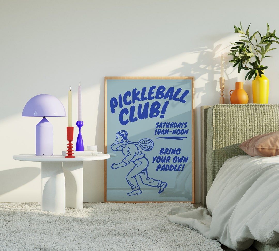 Pickleball Art Print, Vintage Ad, Retro Advertisement, Blue Wall Art ...