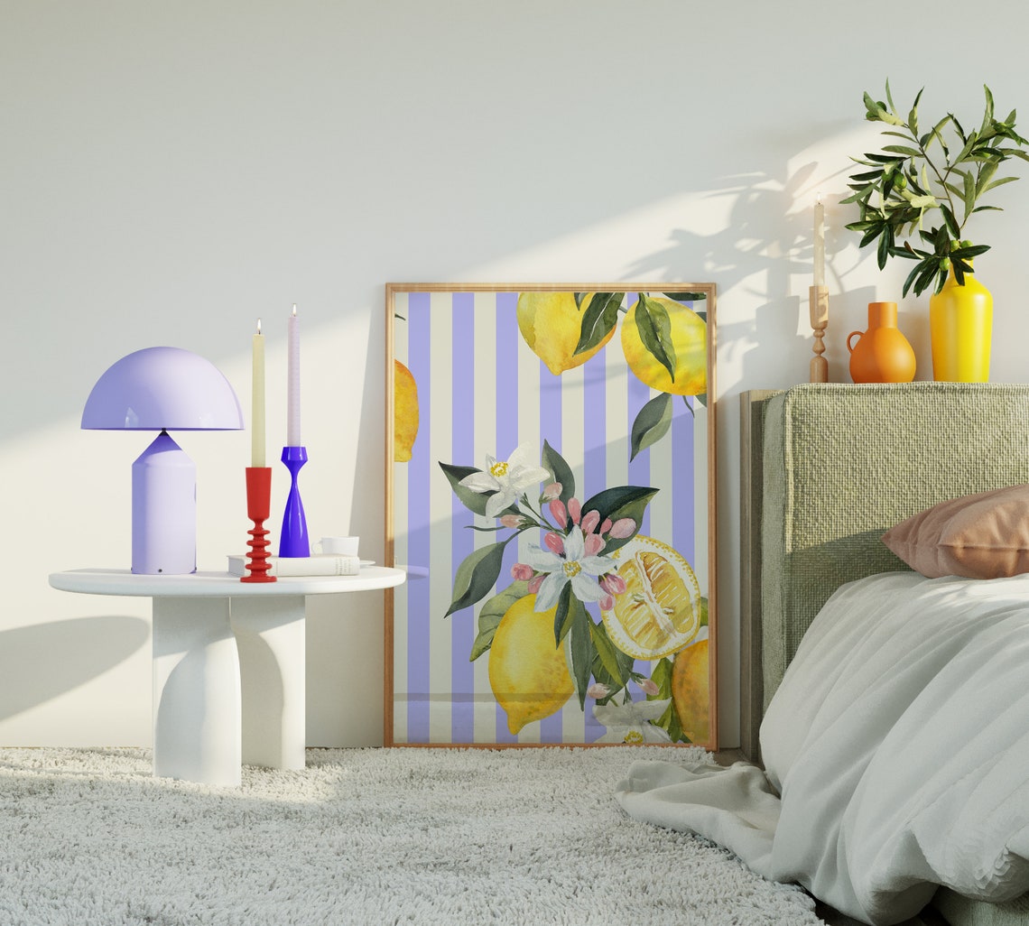 Blue Stripe Lemon Print - Set of 3 - Lemons of Amalfi - Maximalism ...