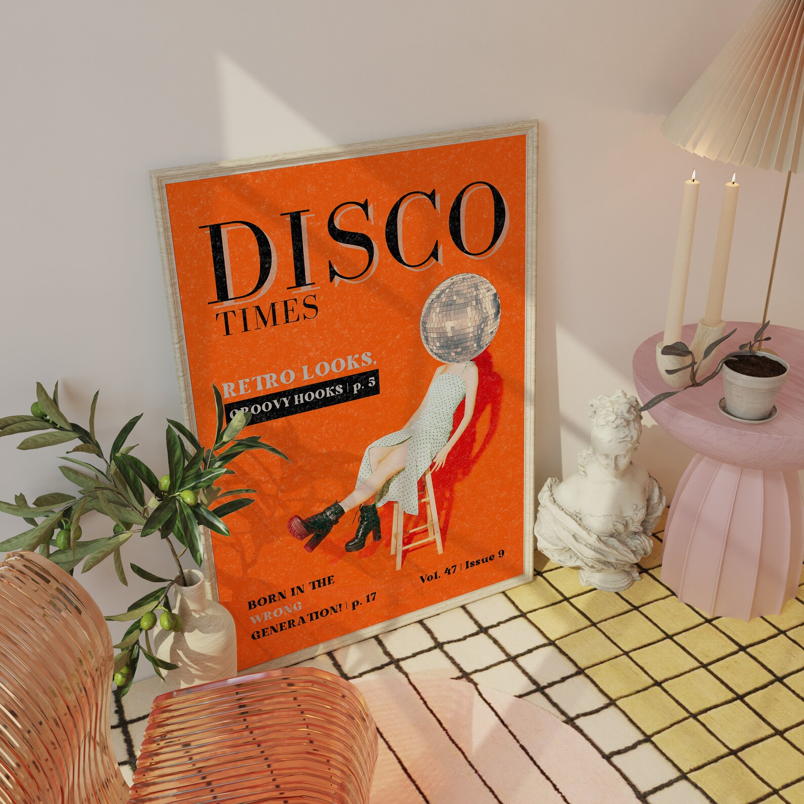 Disco Magazine Poster, Indie Room Decor, Girly Wall Art, Disco Ball ...