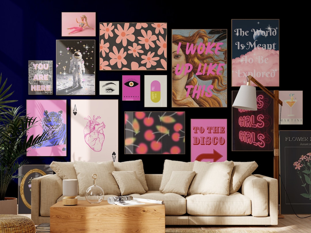 Girly Gallery Wall Prints - Set of 17 - Eclectic Room Decor - Dorm ...