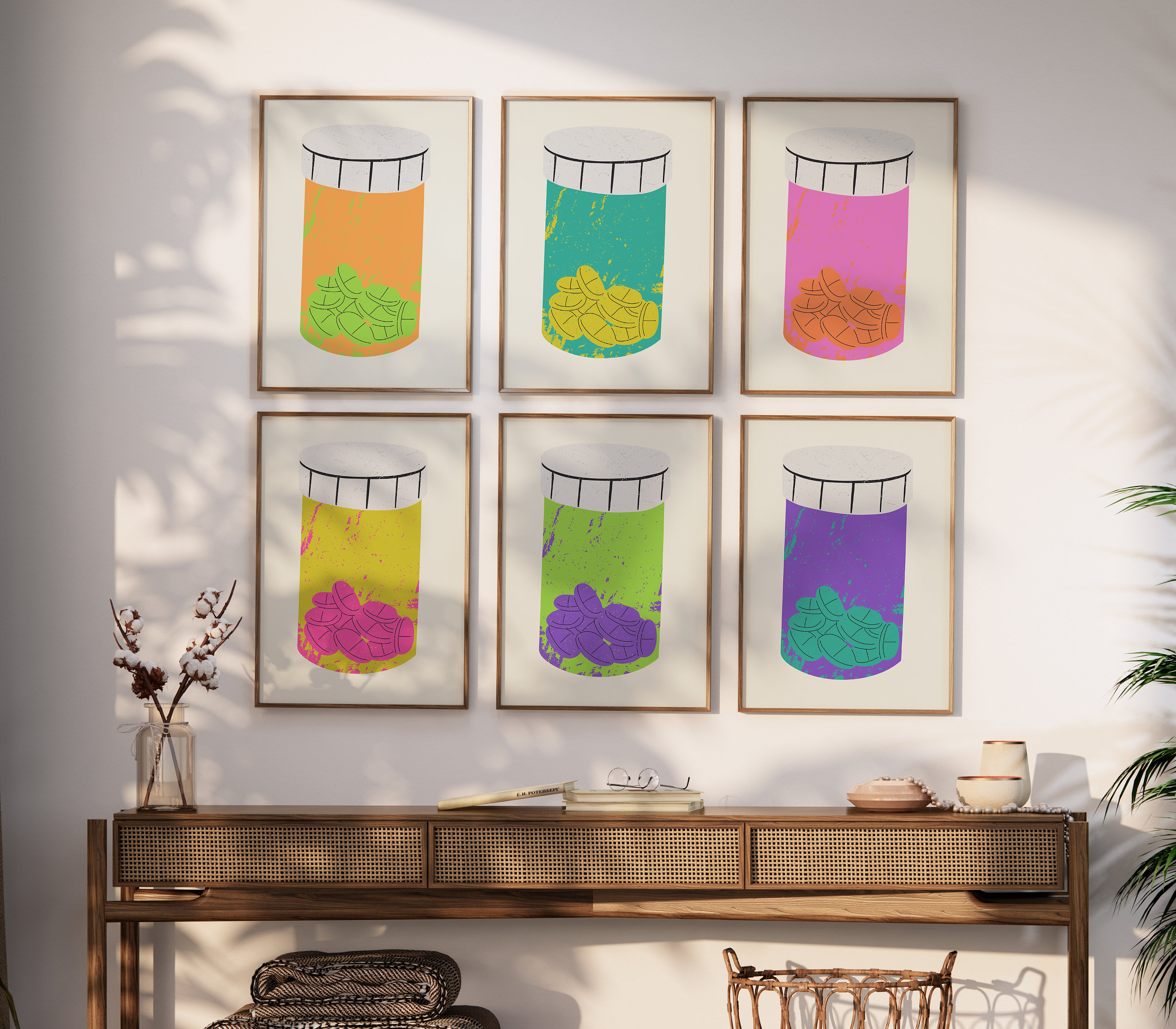 Andy Warhol Style Pop Art - Pill Art - Set of 6 - Maximalism Decor ...