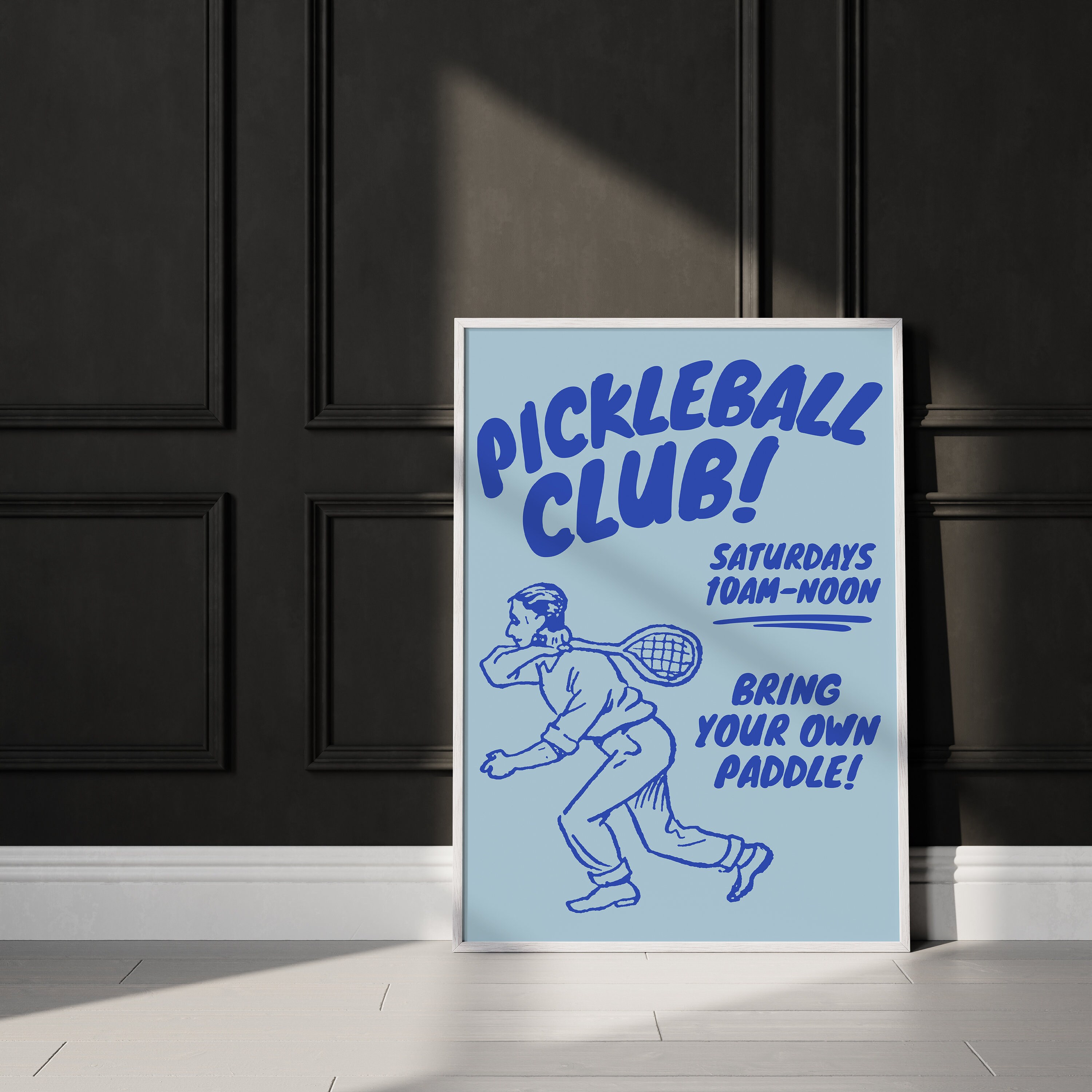 Pickleball Art Print, Vintage Ad, Retro Advertisement, Blue Wall Art ...