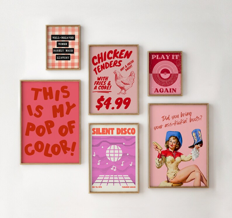Pink Gallery Wall Prints, Set of 6, Girly Wall Art, Trendy Posters ...