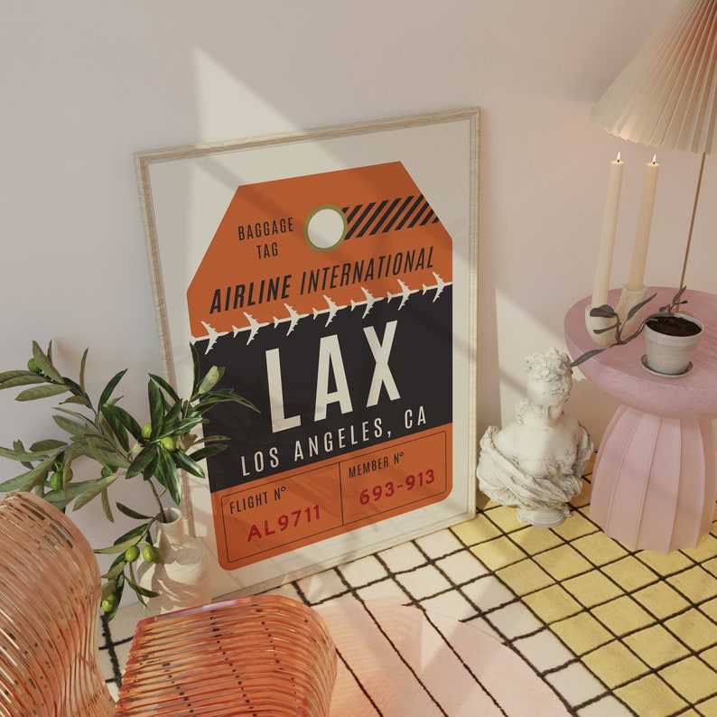 Los Angeles Luggage Print Tag, LAX Poster, LA Wall Decor, California ...