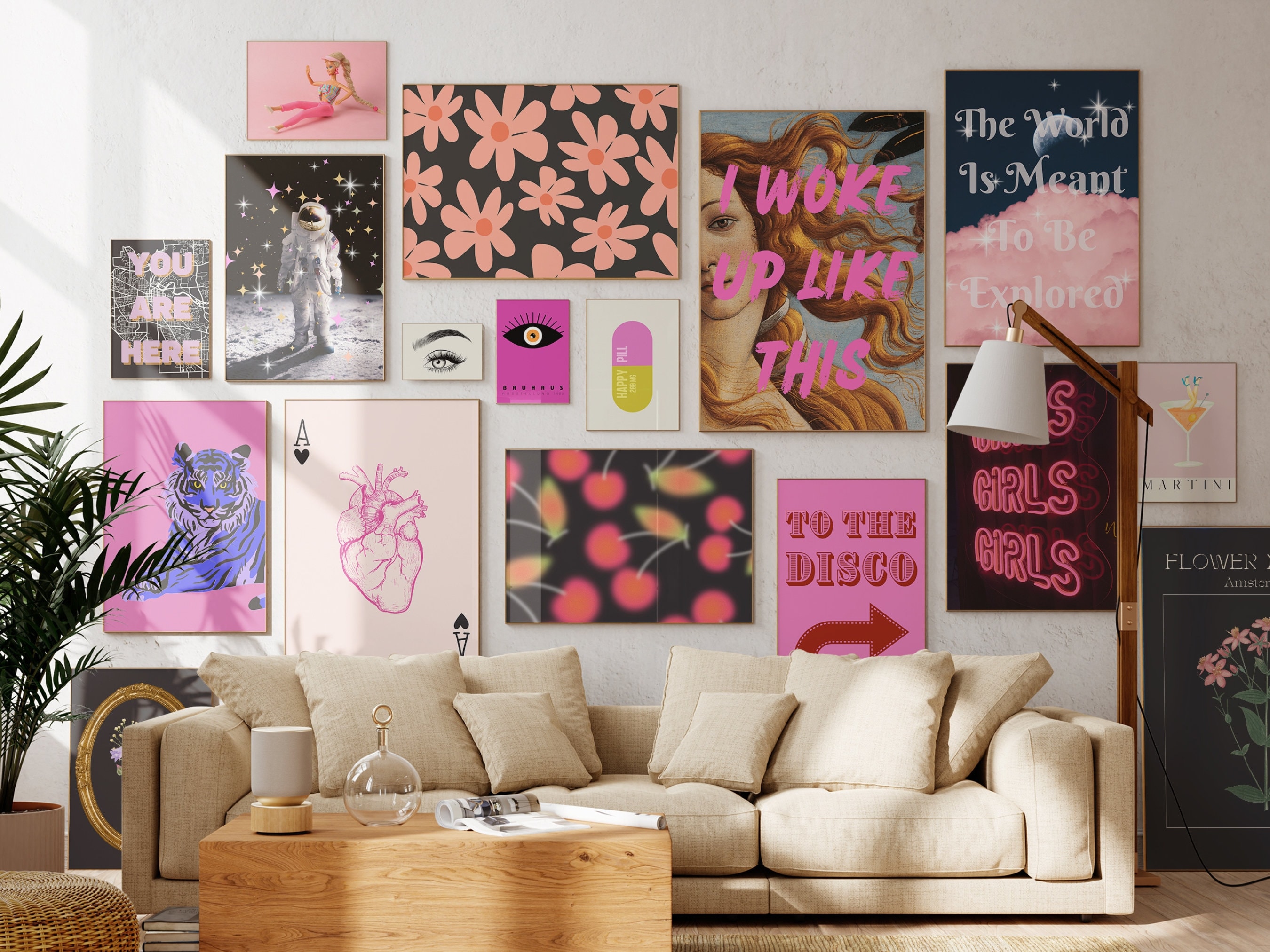 Girly Gallery Wall Prints - Set of 17 - Eclectic Room Decor - Dorm ...