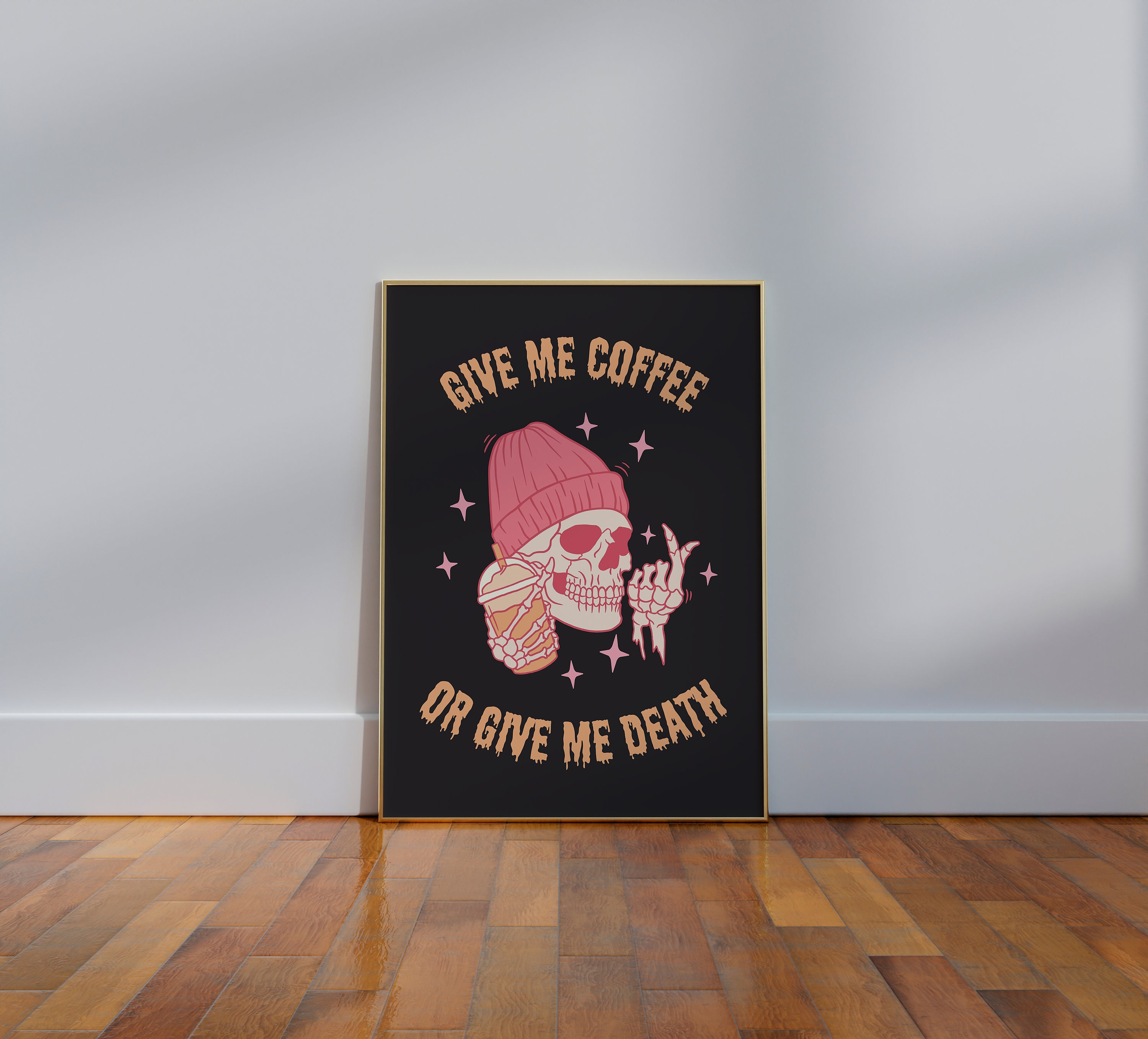 Coffee Bar Print, Skeleton Poster, Girly Apartment Decor, Typography ...