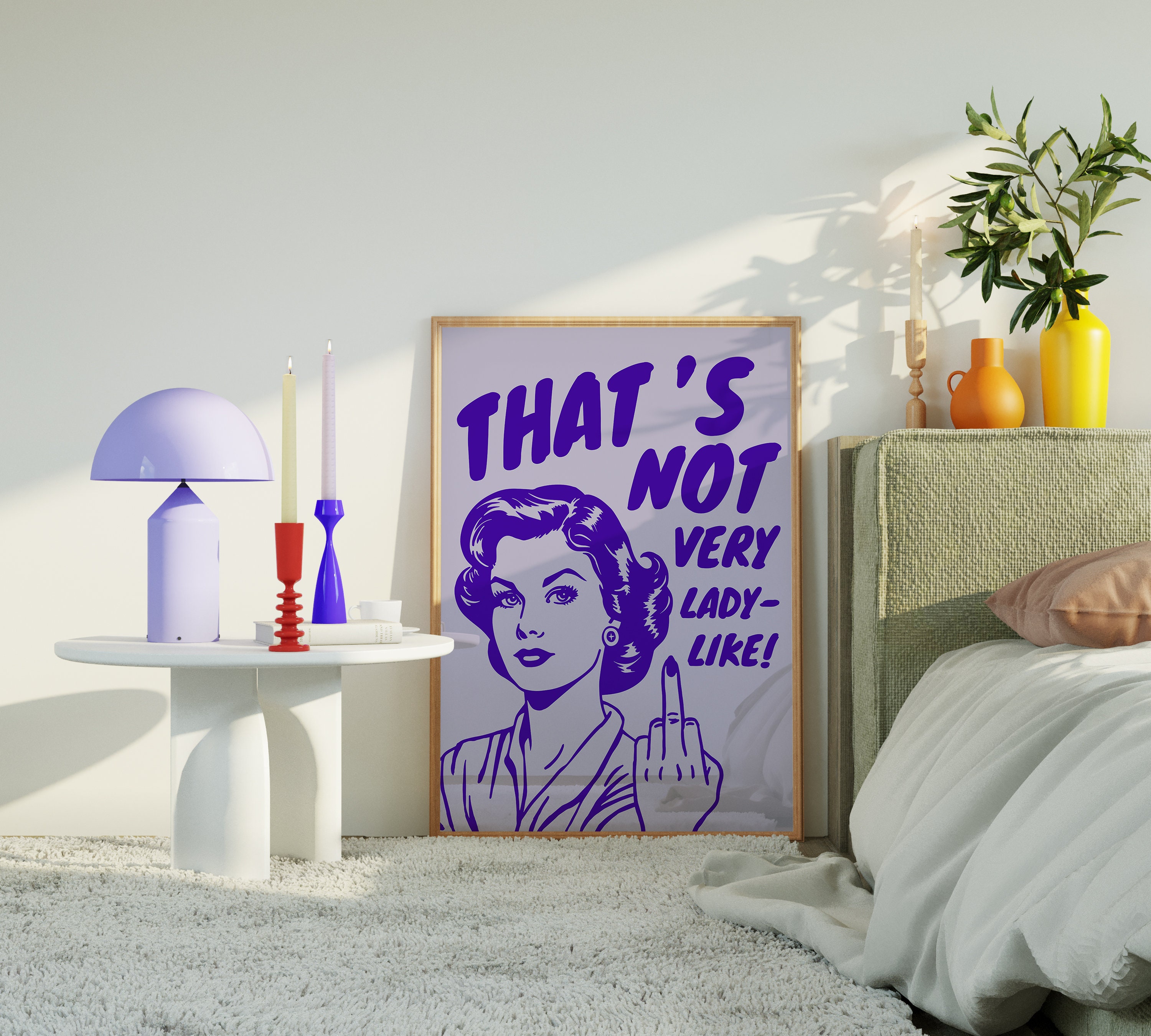 Retro Feminist Print, Purple Wall Art, Funny Typography, Girly Prints ...
