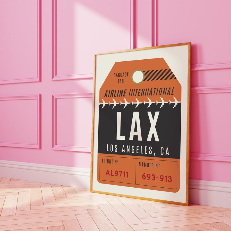 Los Angeles Luggage Print Tag, LAX Poster, LA Wall Decor, California ...