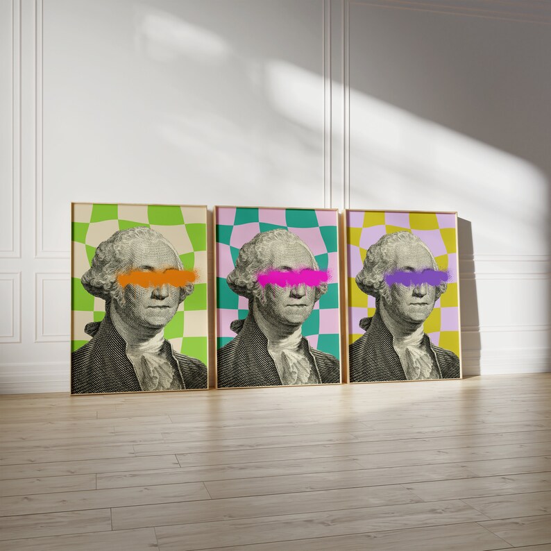 Altered Neon Portrait Art Set of 3 Eclectic Gallery Wall - Etsy