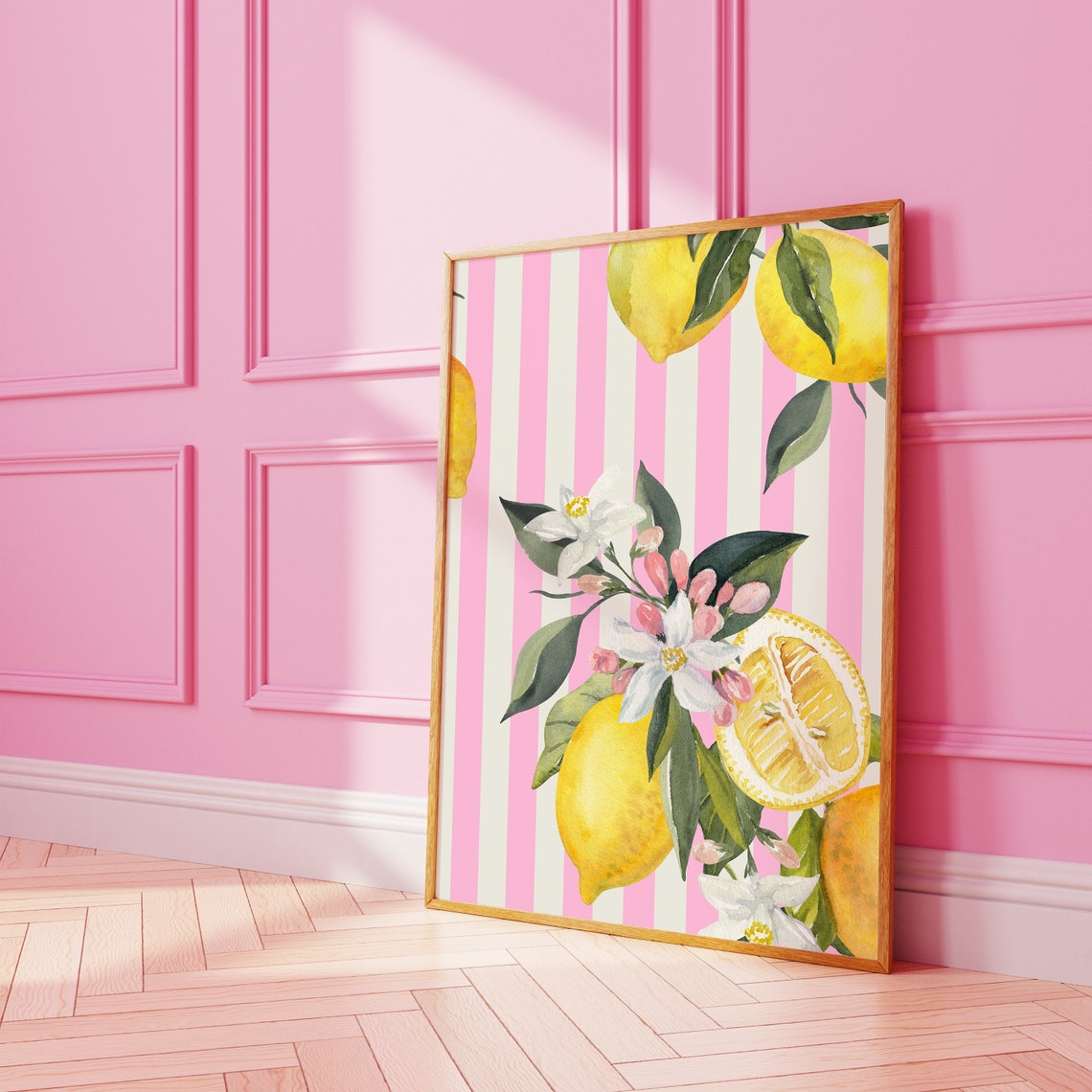 Pink Stripe Lemon Print - Set of 3 - Lemons of Amalfi - Maximalism ...