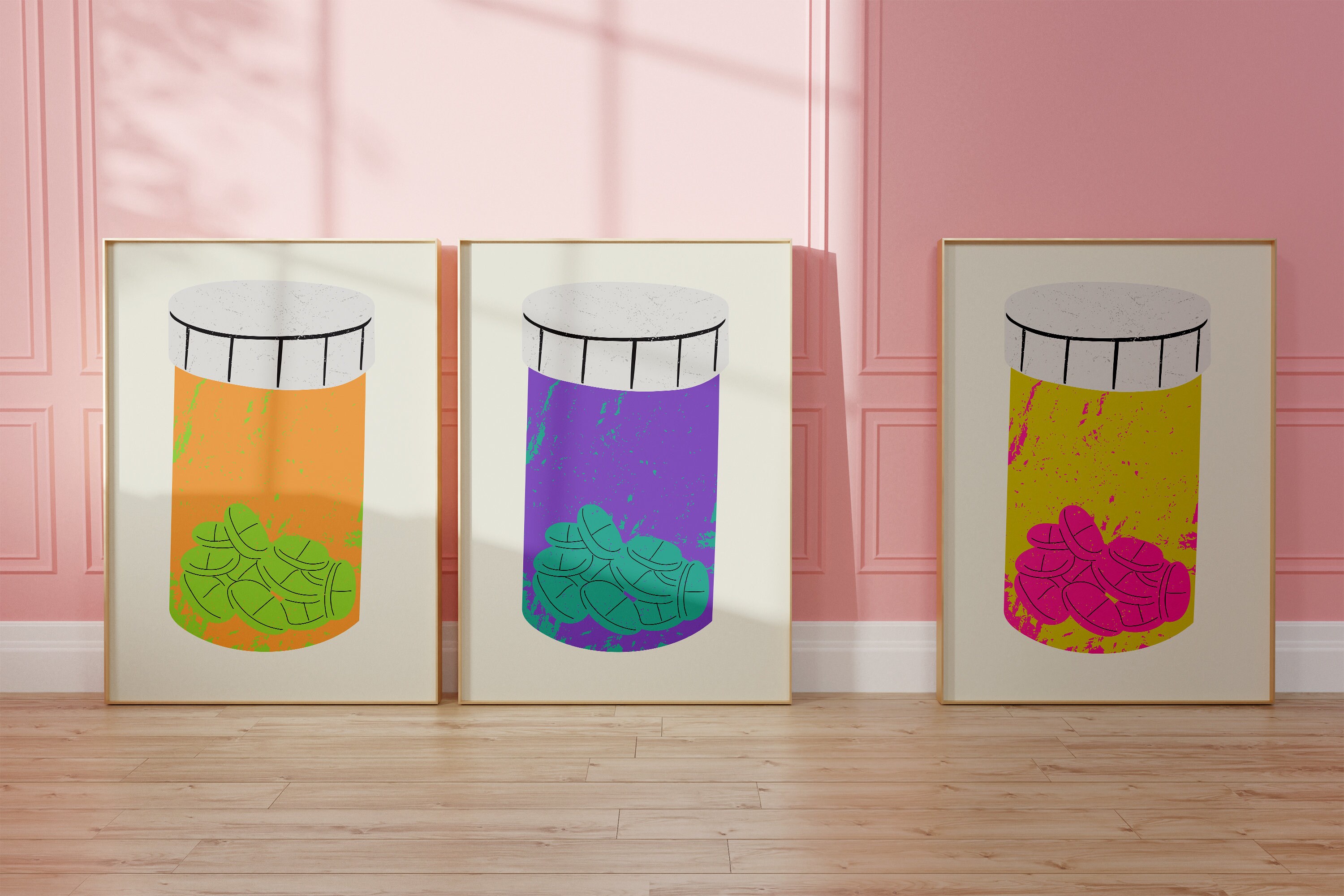 Andy Warhol Style Pop Art - Pill Art - Set of 6 - Maximalism Decor ...
