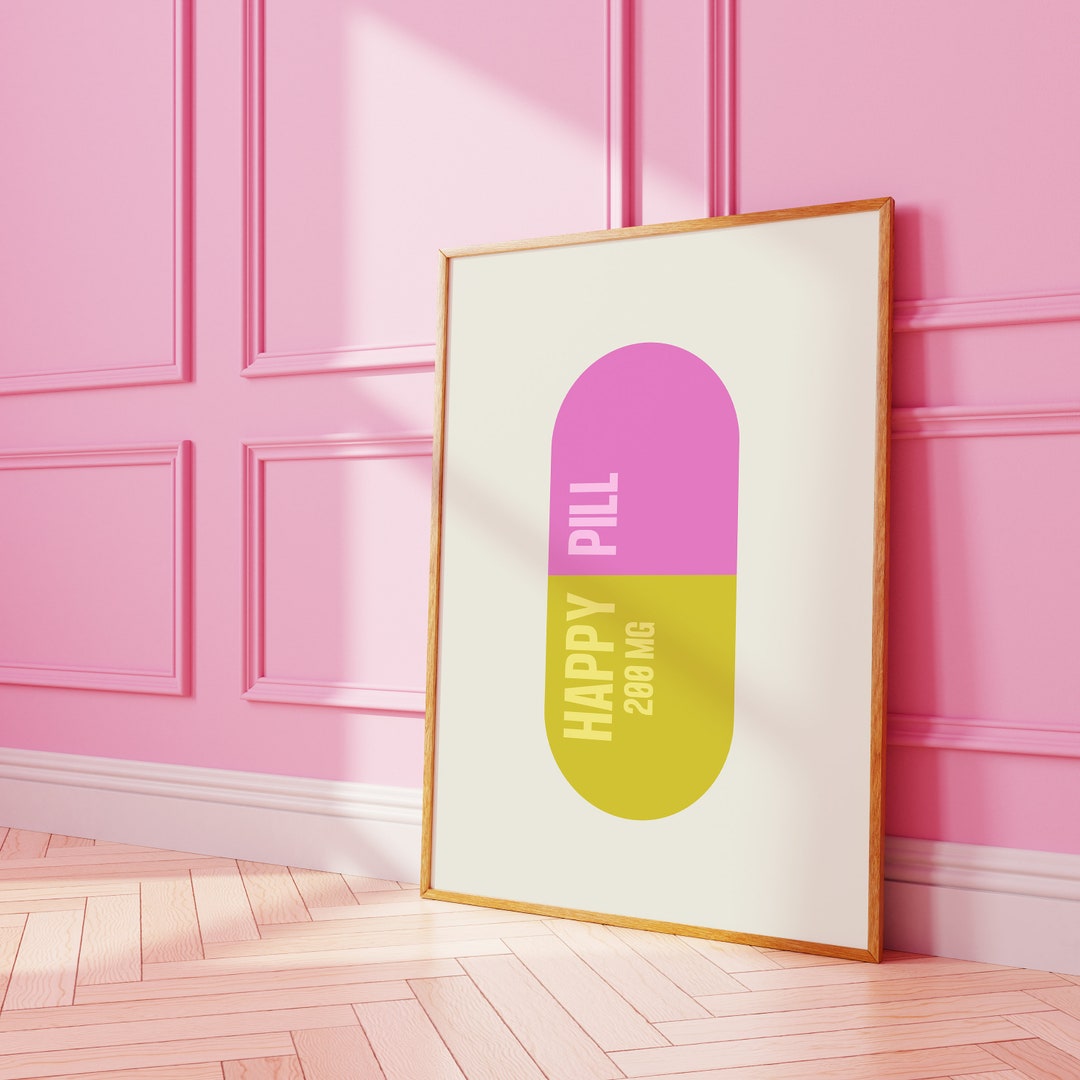 Happy Pill Pop Art Print - Dorm Decor for College Girls - Preppy ...