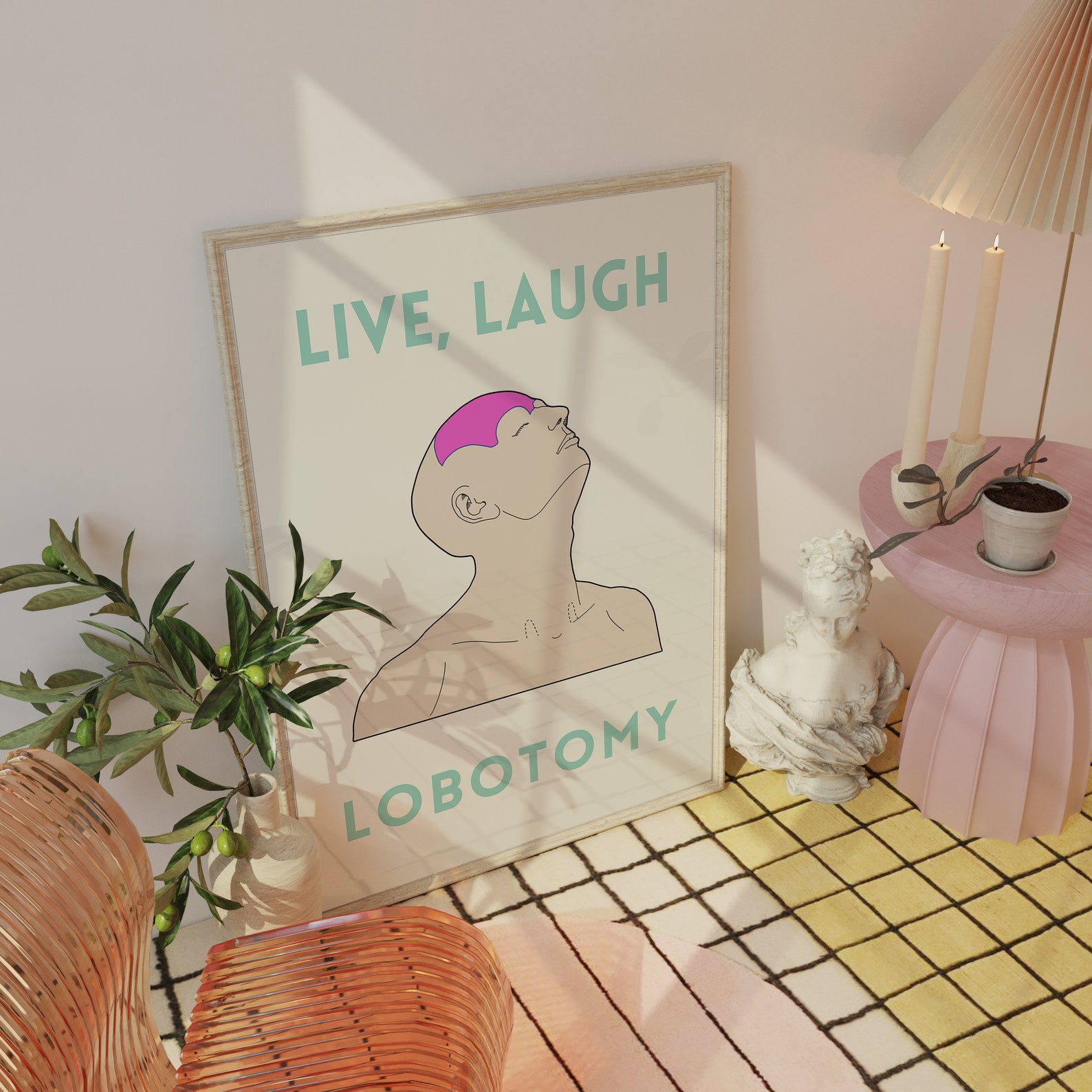 Live Laugh Lobotomy Quirky Art Print Maximalism Decor Funny Eclectic ...