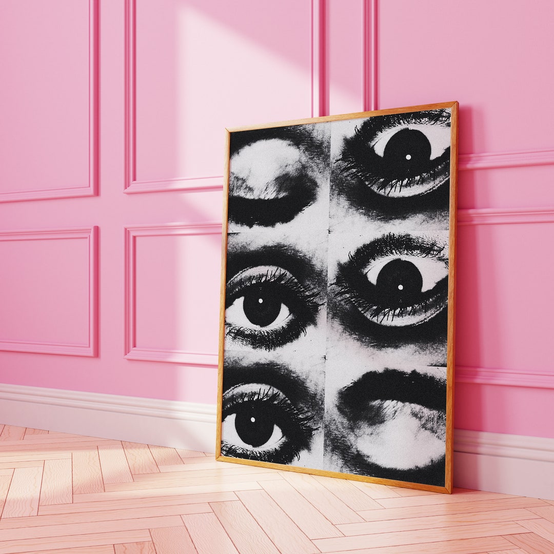 Black and White Eyes Print, Grunge Room Decor, Maximalism Decor, Trendy ...