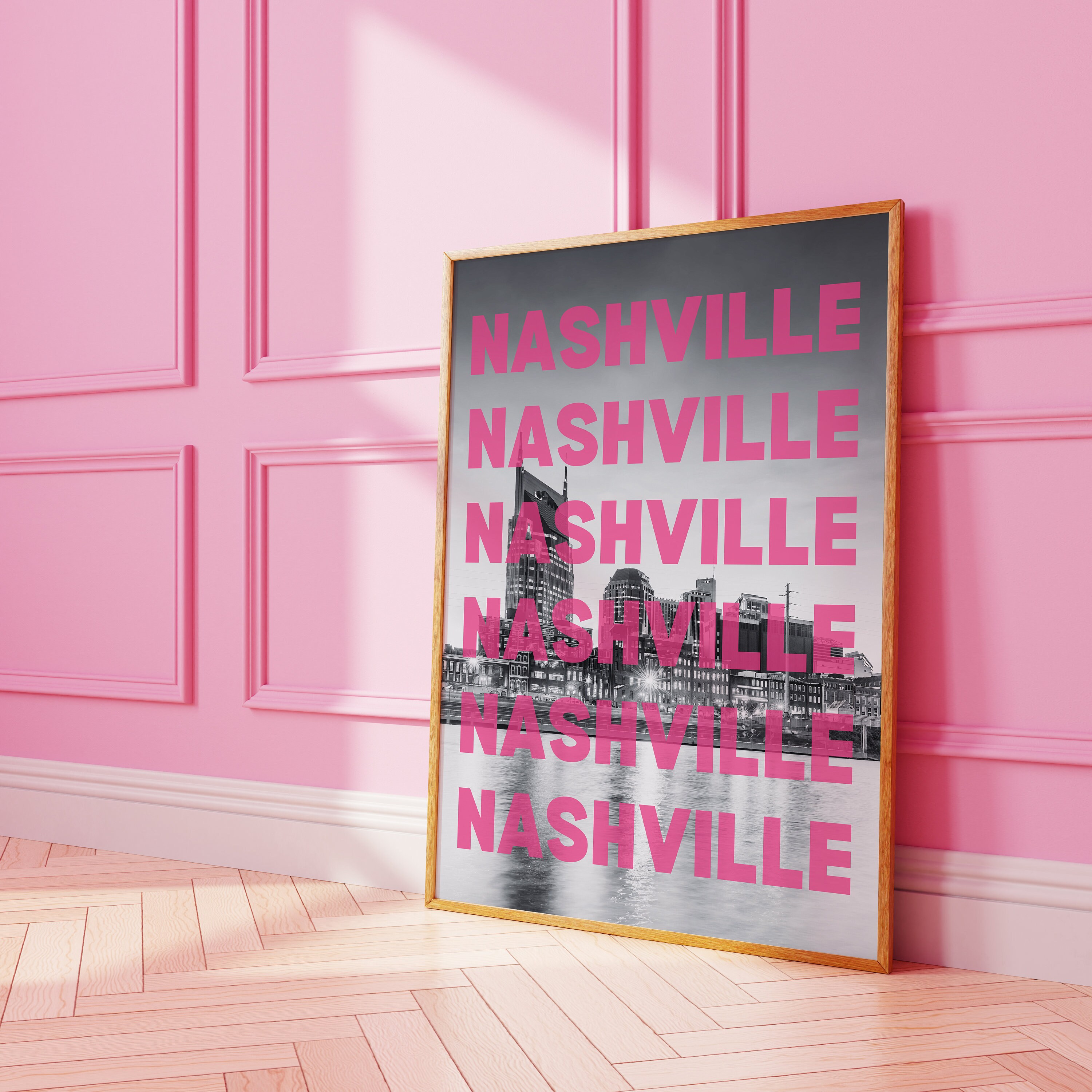 Nashville Print, City Skyline Poster, Black and White Travel Art, Girly ...