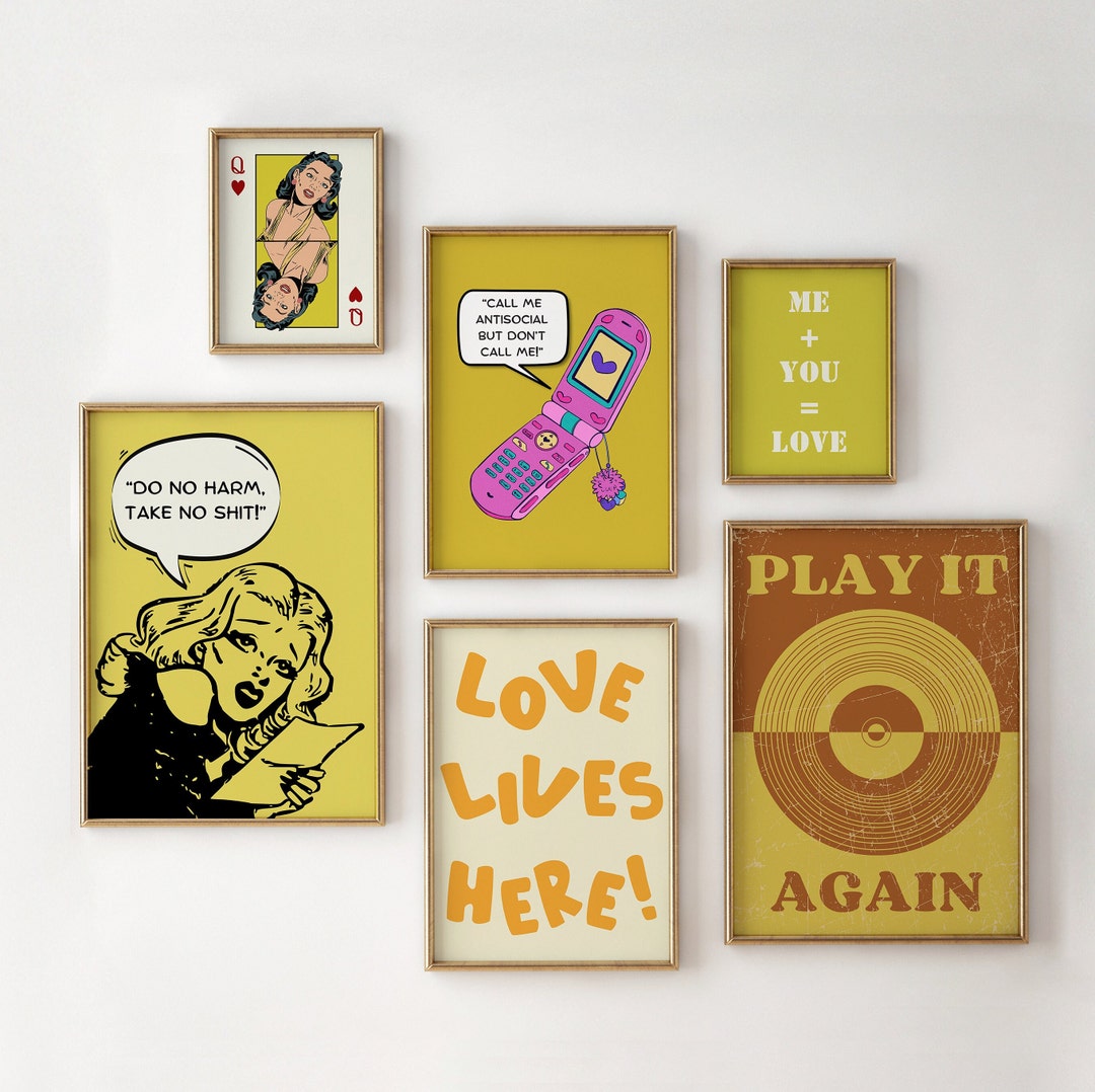 Yellow Gallery Wall, Set of 6, Bold Wall Art, Colorful Room Decor ...