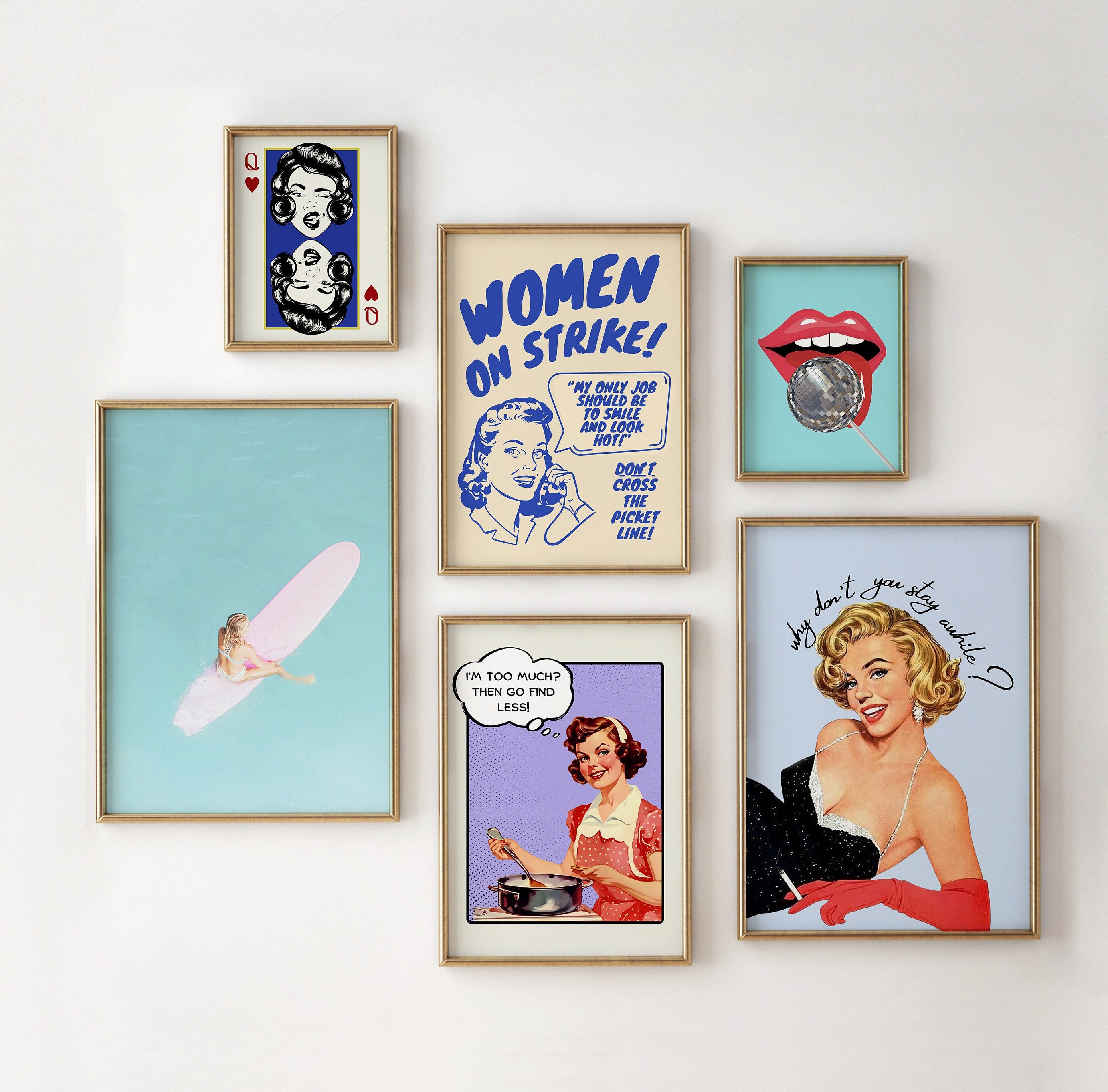 Blue Gallery Wall, Set of 6, Eclectic Wall Art, Trendy Posters, Quirky ...